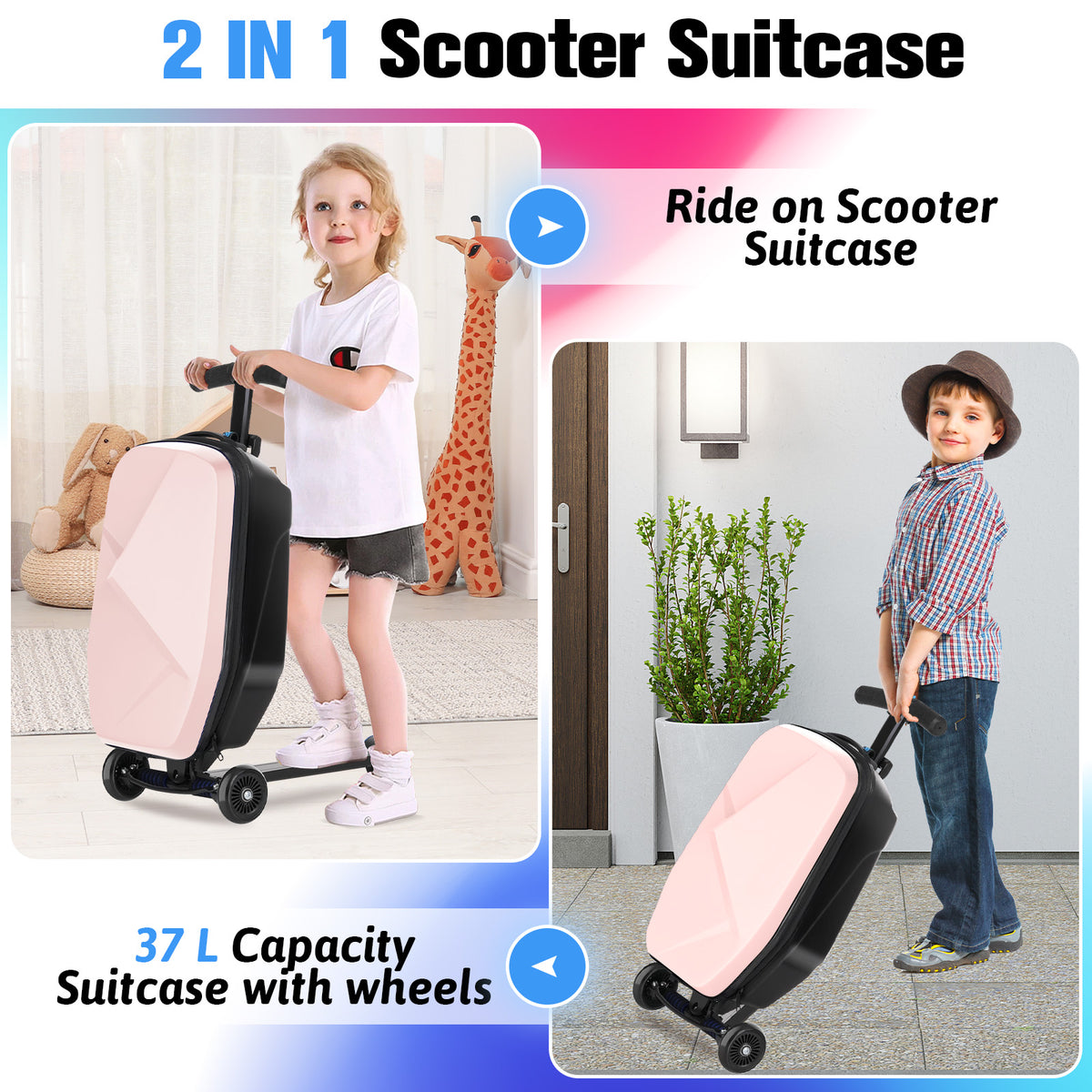 Advwin Luggage Carry On Scooter Suitcase for Kids Airline Travel