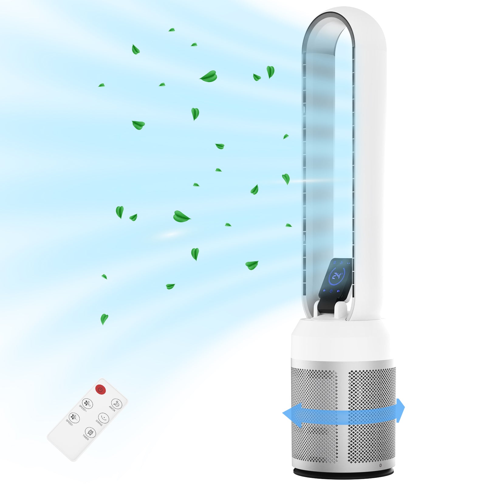 Advwin Electric Bladeless Tower Fan Touch Screen 24 Speed White